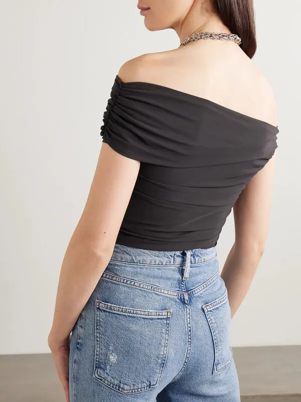 AGOLDE Sherilyn Off-the-shoulder Ruched Stretch-jersey Bodysuit - Black
