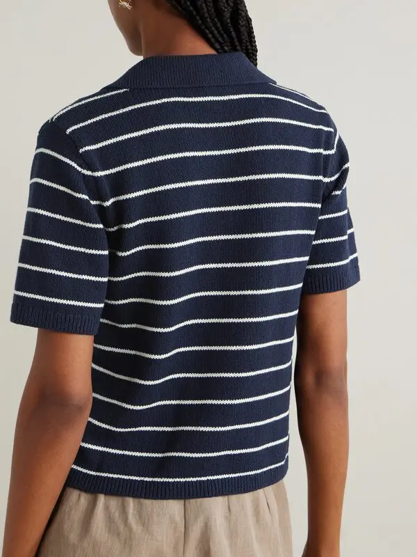 FRAME Striped Cotton-blend Polo Shirt