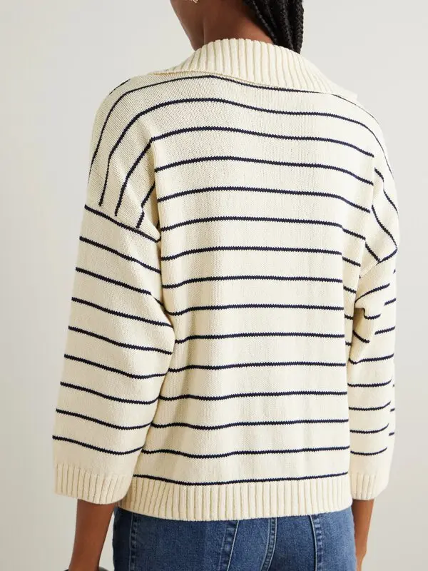 FRAME Striped Cotton-blend Polo Sweater