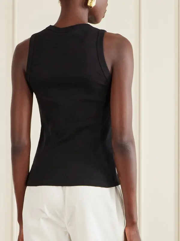 Saint Laurent Embroidered Ribbed Cotton Tank - Black