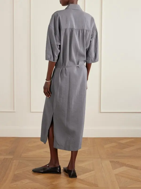 LEMAIRE Belted Silk-blend Satin Shirt Dress - Gray