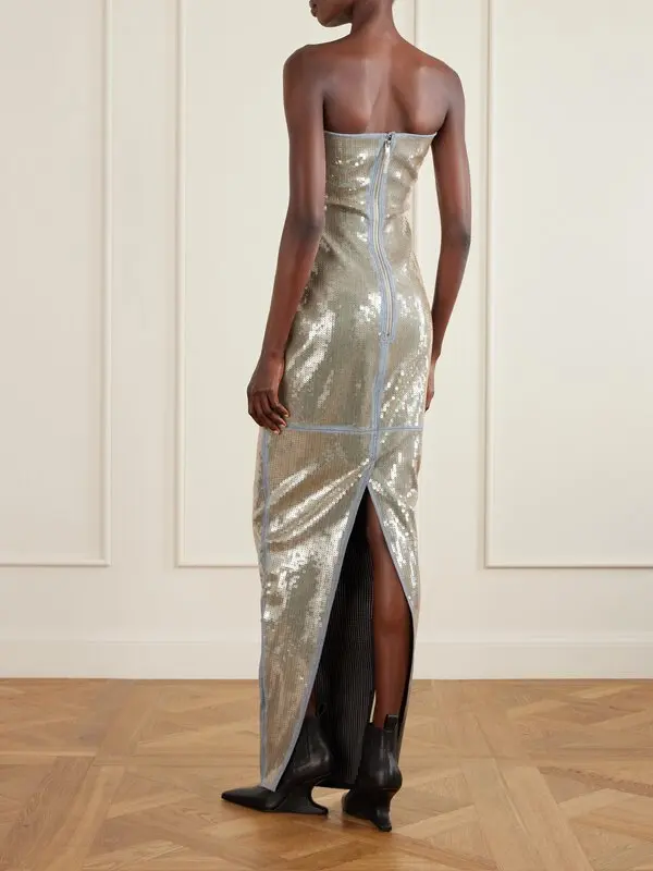 Rick Owens Strapless Cutout Sequin Gown