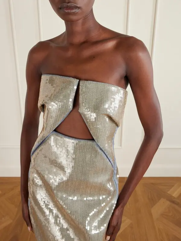 Rick Owens Strapless Cutout Sequin Gown