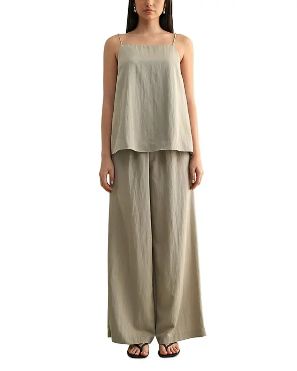 LUVEE Mable Side Slit Tunic Top & Wide Leg Pants - Taupe