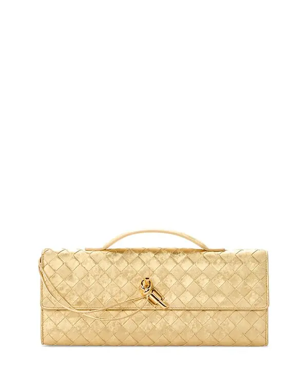 Bottega Veneta Andiamo Intrecciato Leather Clutch - Gold Metallic