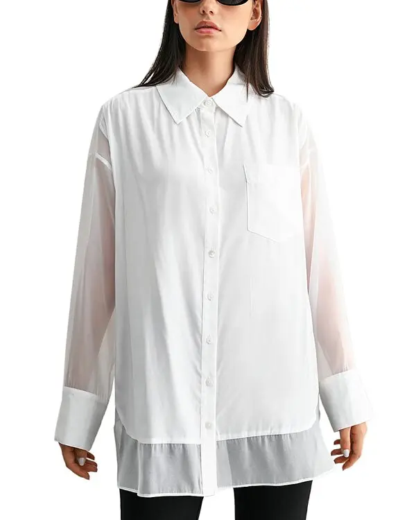 LUVEE Mable Organza Contrast Oversized Shirt - Off White