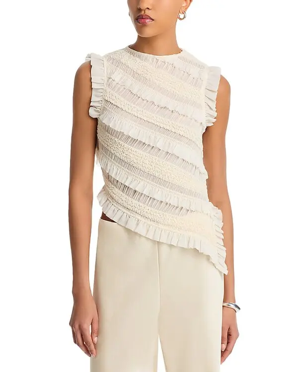 LUVEE Ruffled Asymmetrical Hemming Top - Cream