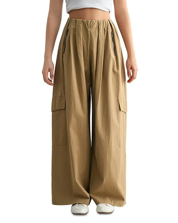 LUVEE Mable Front Zip Flap Patch Pocket Pants - Taupe