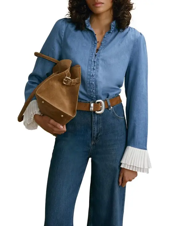 Mint Velvet Denim Blouse With Contrast Cuffs
