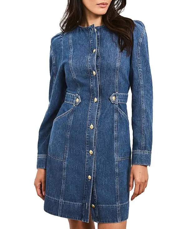Mint Velvet Denim Puff Sleeve Mini Dress