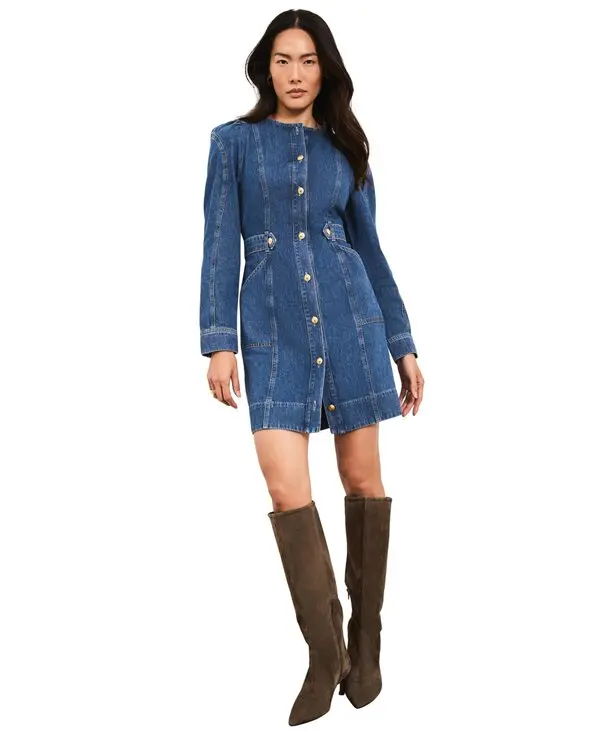 Mint Velvet Denim Puff Sleeve Mini Dress