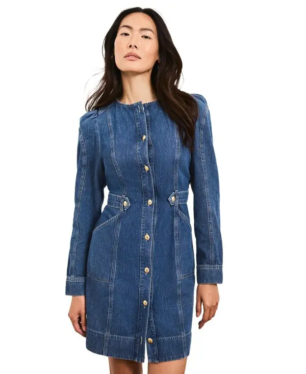 denim dress for pregnant Blue Faded Chambray Maternity Mini Size:46X30 100% Cotton Chambray SS24L French Style Cinderella Cotton