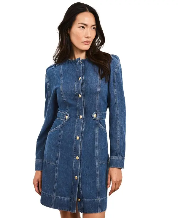 Mint Velvet Denim Puff Sleeve Mini Dress