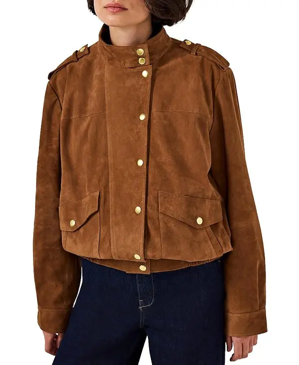Mint Velvet Suede Bomber Jacket - Tan