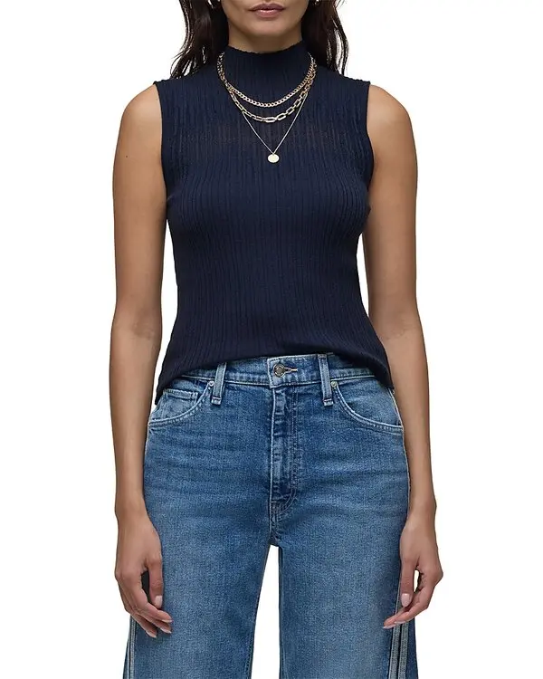 Hudson Jeans Mock Neck Sweater Tank Top - Navy