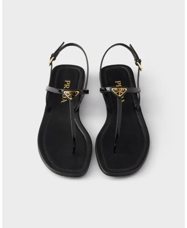 Prada Patent Leather Thong Sandals - Black