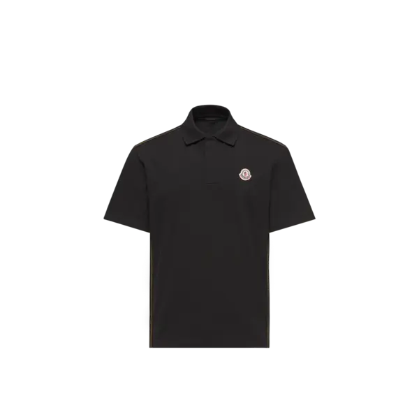 Moncler Logo Cotton Piquet Polo Shirt - Black