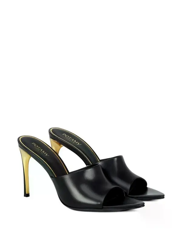 POTAMY Pointed Leather Mules - Black