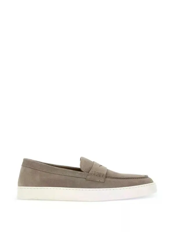 DOUCAL'S Apron Stitching Leather Loafers - Grey