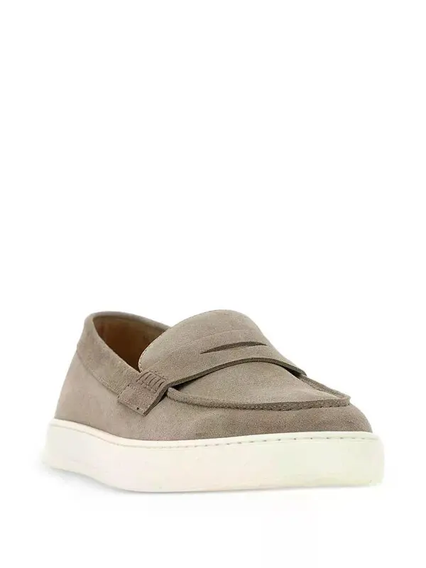 DOUCAL'S Apron Stitching Leather Loafers - Grey