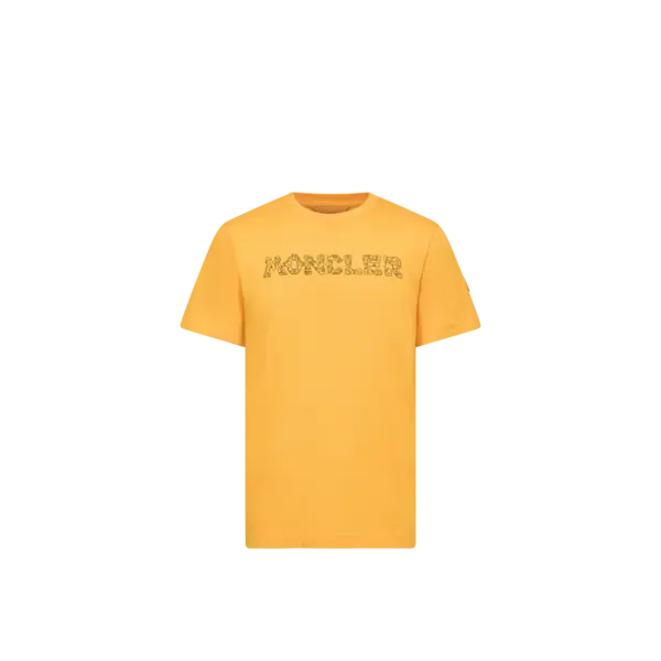 Moncler Space Embroidered Logo Cotton T-shirt - Yellow