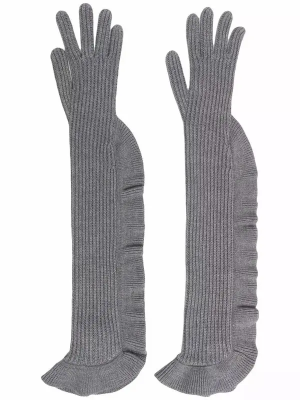Red Valentino Ribbed Knitted Elbow Gloves - Grey