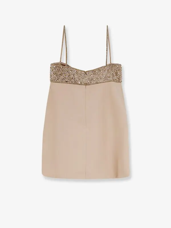 Retrofete Shyla Rhinestone Detail Satin Dress - Beige
