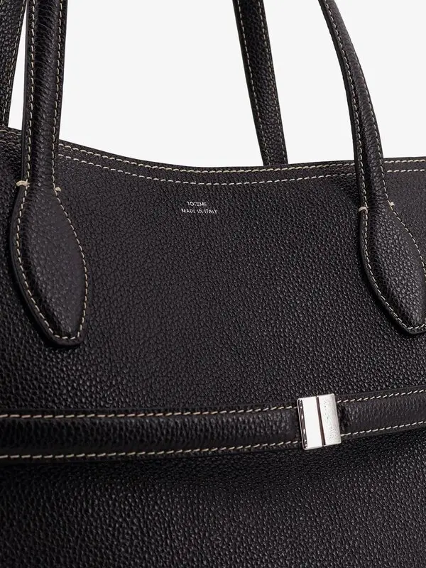 TOTEME Leather Shoulder Bag With Logo - Black