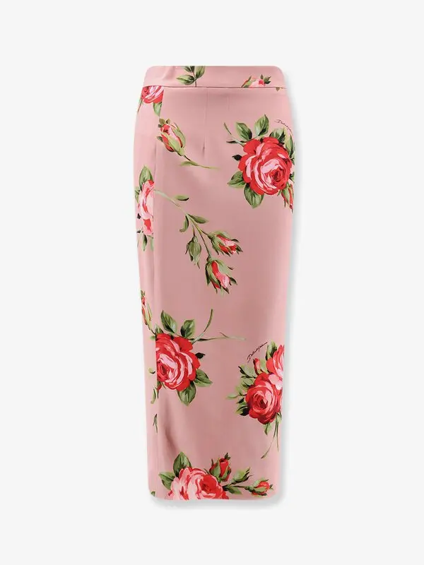 Dolce & Gabbana Stretch Silk Long Skirt - Pink