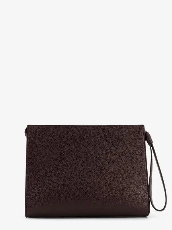ORTIGNI Hammered Leather Clutch With Logo - Brown
