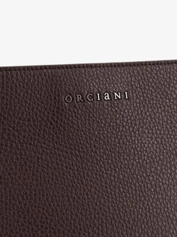 ORTIGNI Hammered Leather Clutch With Logo - Brown