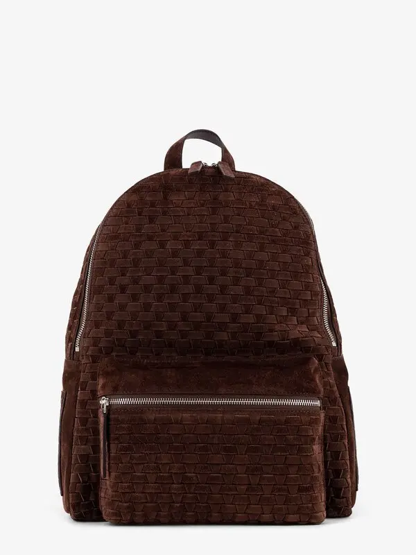 ORTIGNI Suede Backpack With Woven Pattern - Brown