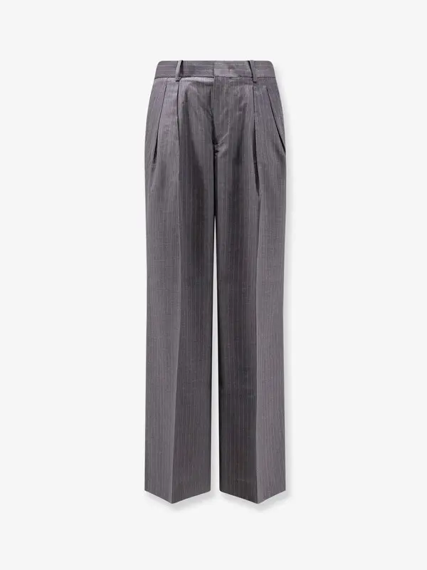 TONYWACK Wool Blend Trousers With Striped Motif - Grey