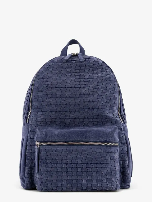ORTIGNI Suede Backpack With Woven Pattern - Blue