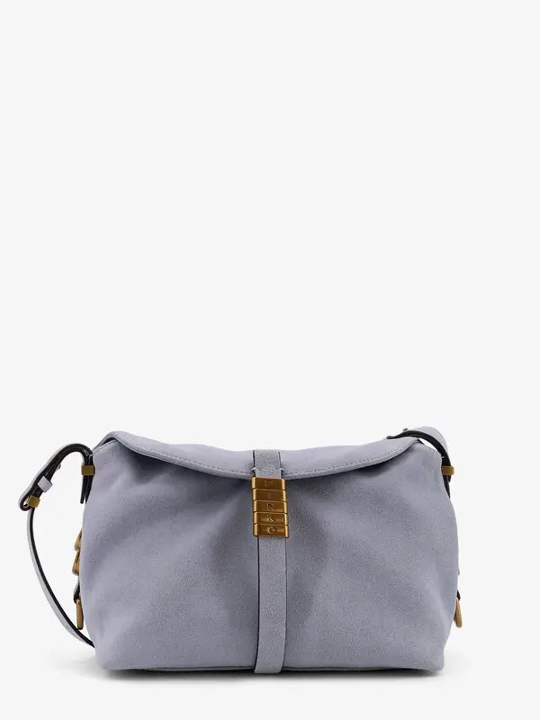 Pinko Suede Shoulder Bag With Metal Logo Detail - Blue