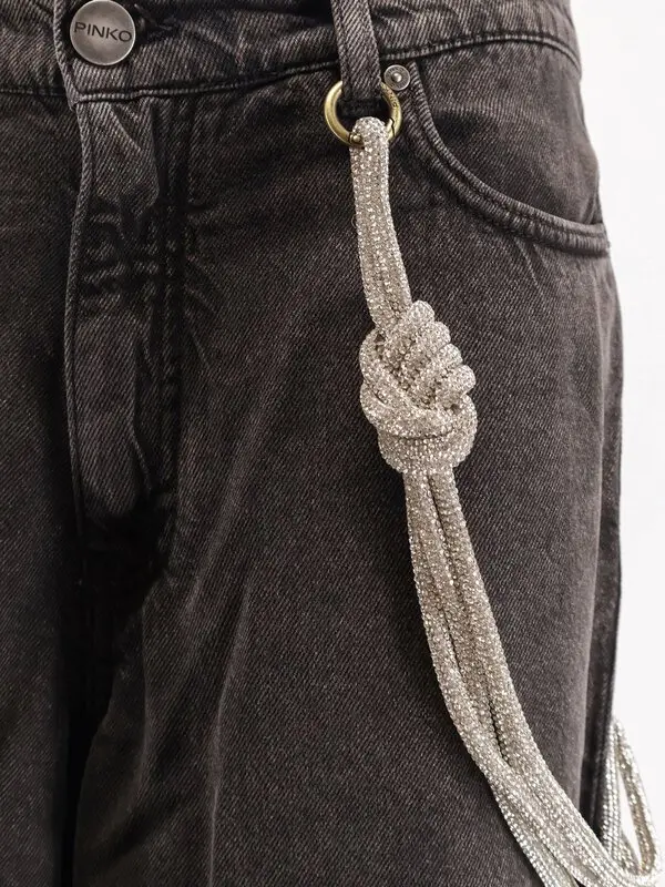 Pinko Lauryn" Bull Denim Jeans With Embellished Rope Detail - Black