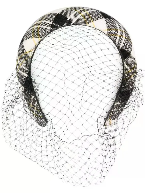 Red Valentino Plaid Headband With Mesh Detailing