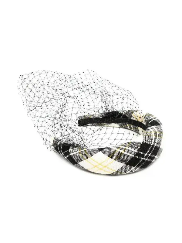 Red Valentino Plaid Headband With Mesh Detailing