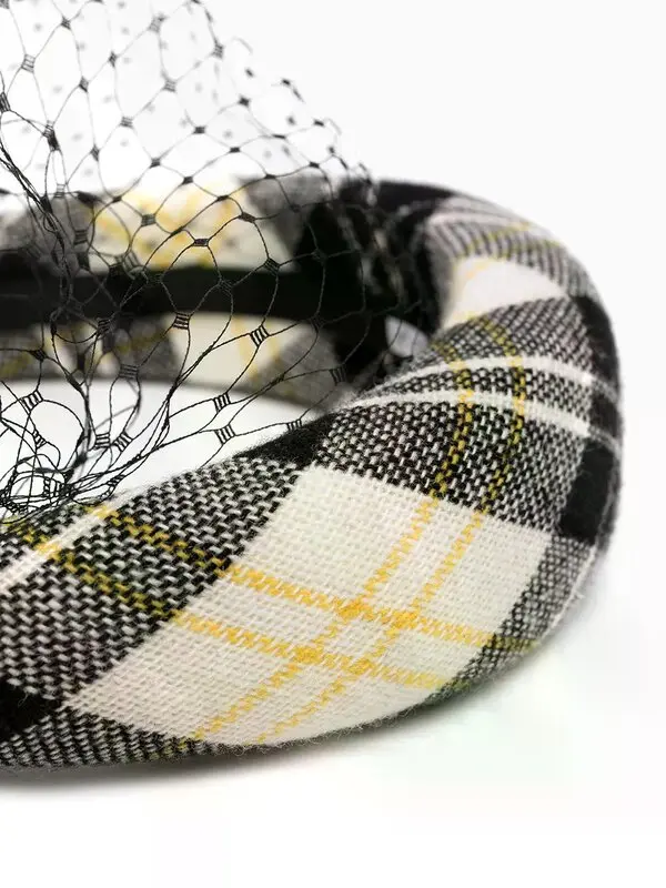 Red Valentino Plaid Headband With Mesh Detailing