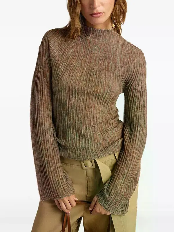 Momoni Ribbed Knit Turtleneck With Flared Sleeves - Brown