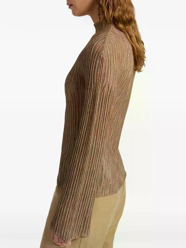 Momoni Ribbed Knit Turtleneck With Flared Sleeves - Brown
