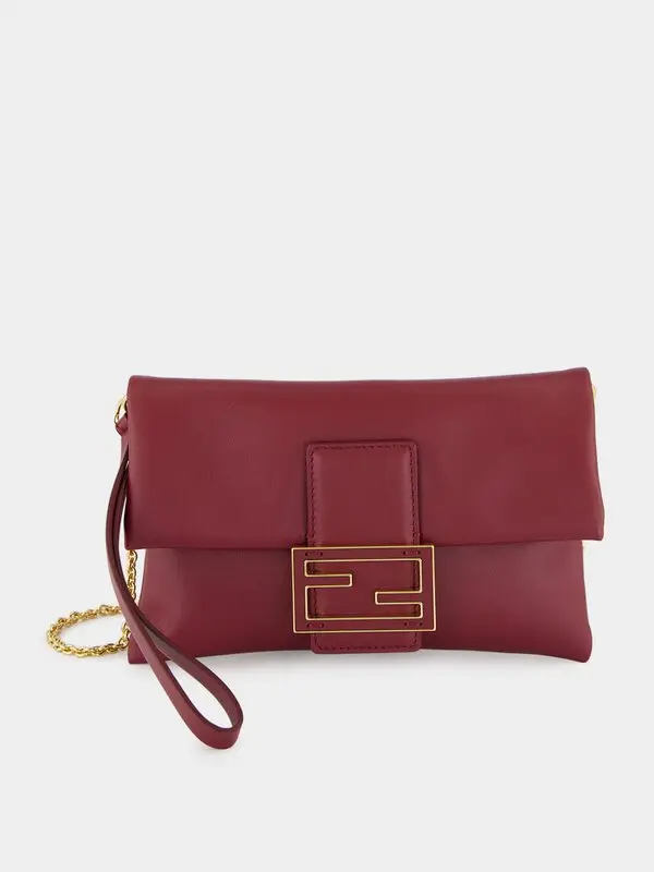 Fendi Nappa Leather Mamma Baguette Pouch - Burgundy