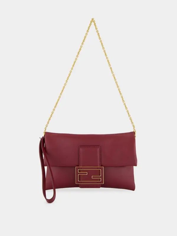 Fendi Nappa Leather Mamma Baguette Pouch - Burgundy