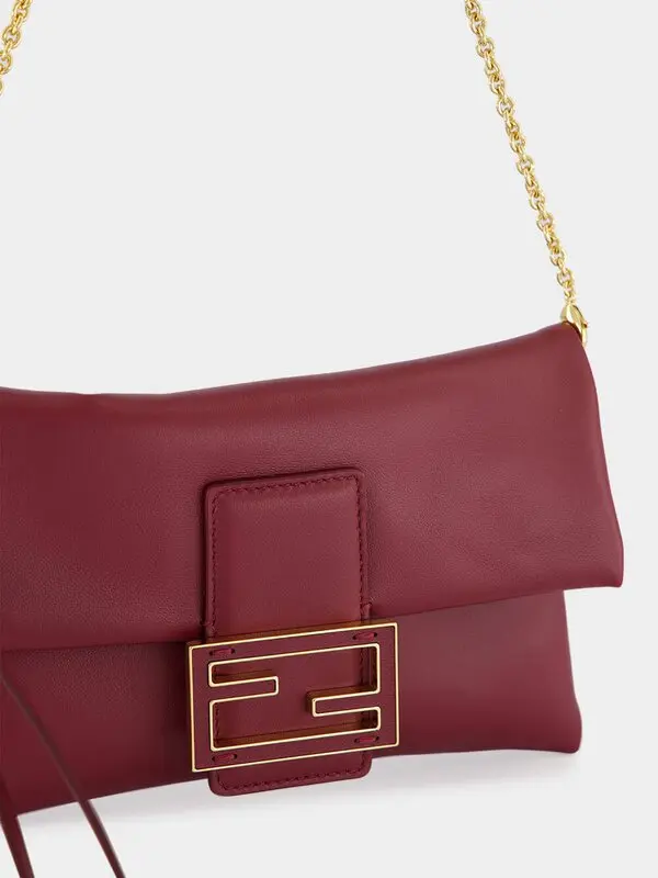 Fendi Nappa Leather Mamma Baguette Pouch - Burgundy