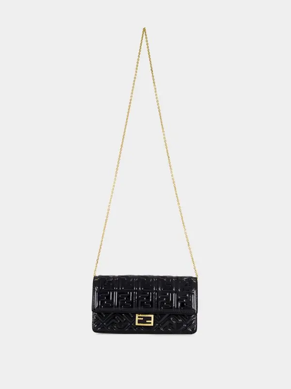 Fendi Patent Leather Ff Wallet On Chain - Black