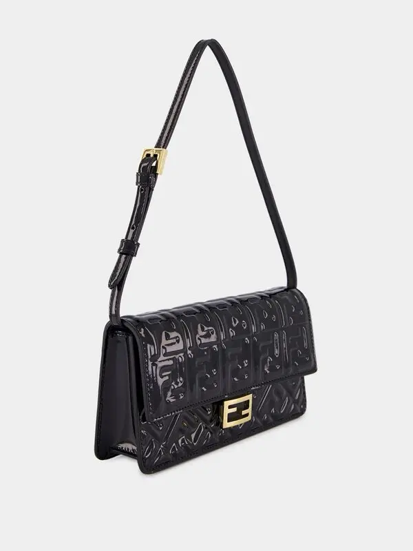 Fendi Patent Leather Ff Wallet On Chain - Black