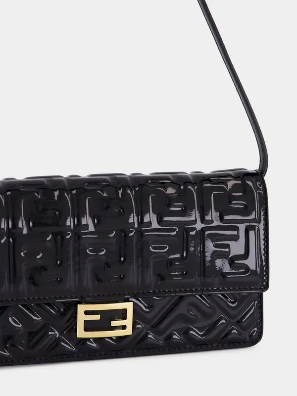 Fendi Patent Leather Ff Wallet On Chain - Black
