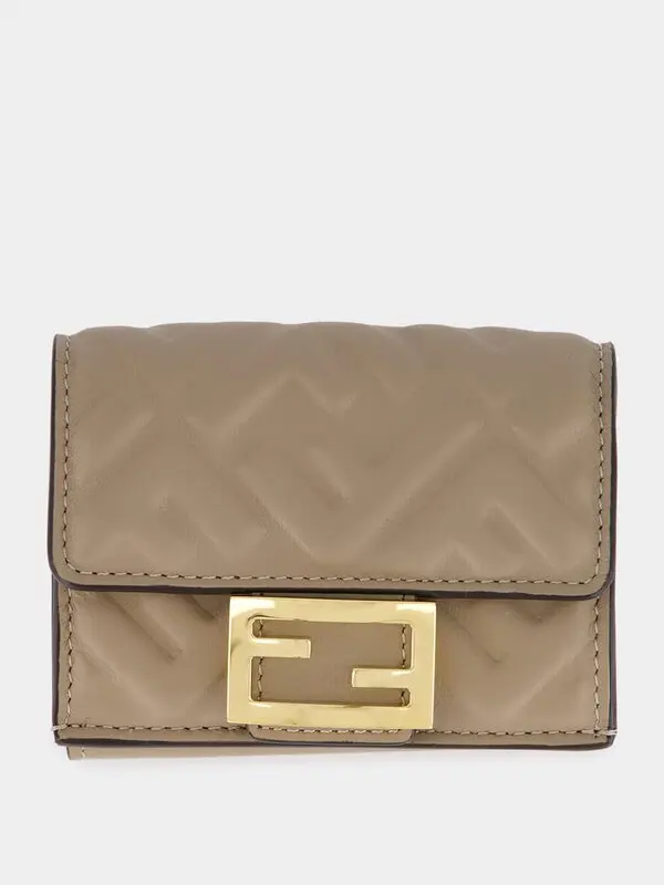 Fendi Dove Grey Nappa Leather Micro Trifold Wallet - Beige