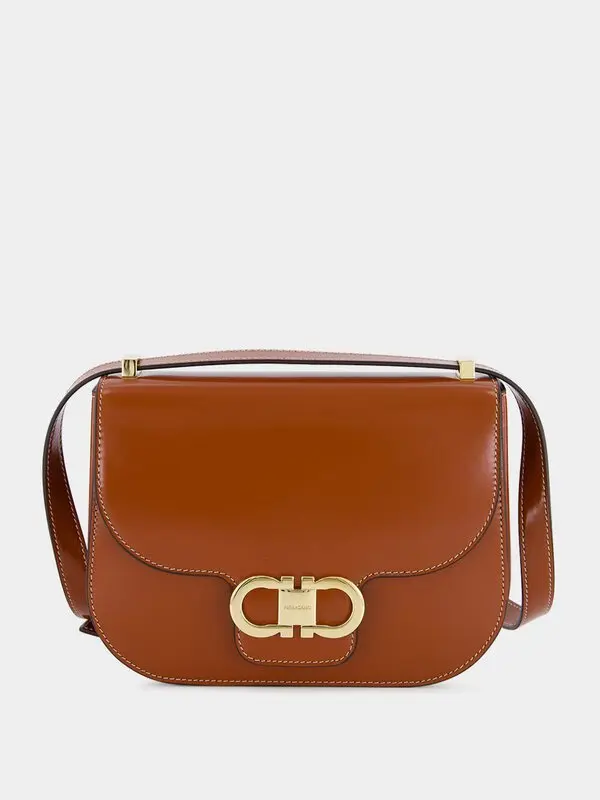 FERRAGAMO Double Gancini Crossbody Bag - Brown