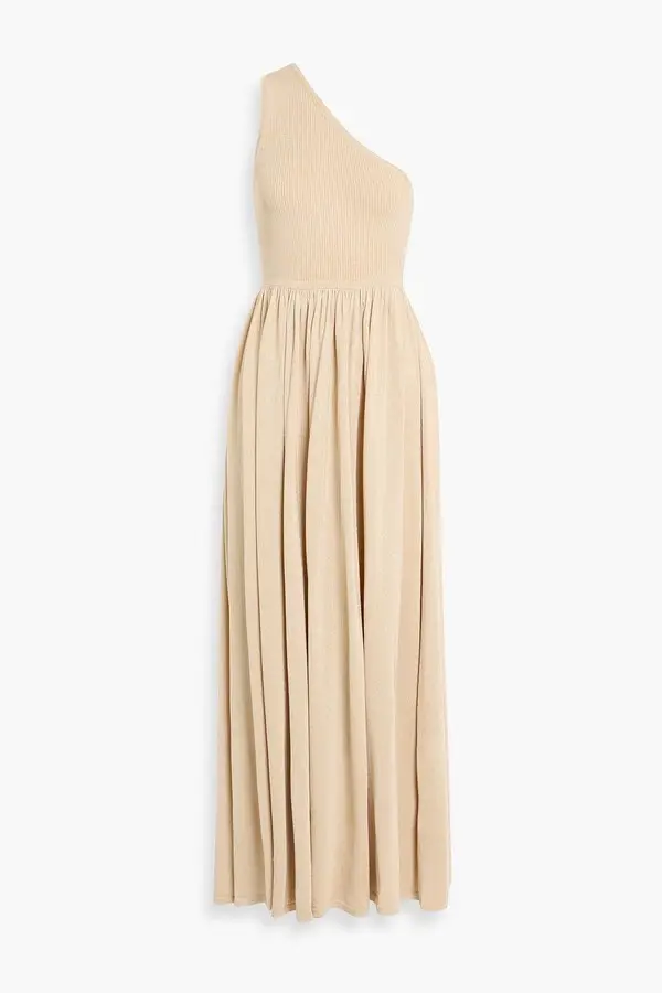 Zimmermann Oneshoulder Metallic Ribbed And Stretchknit Maxi Dress - Sand